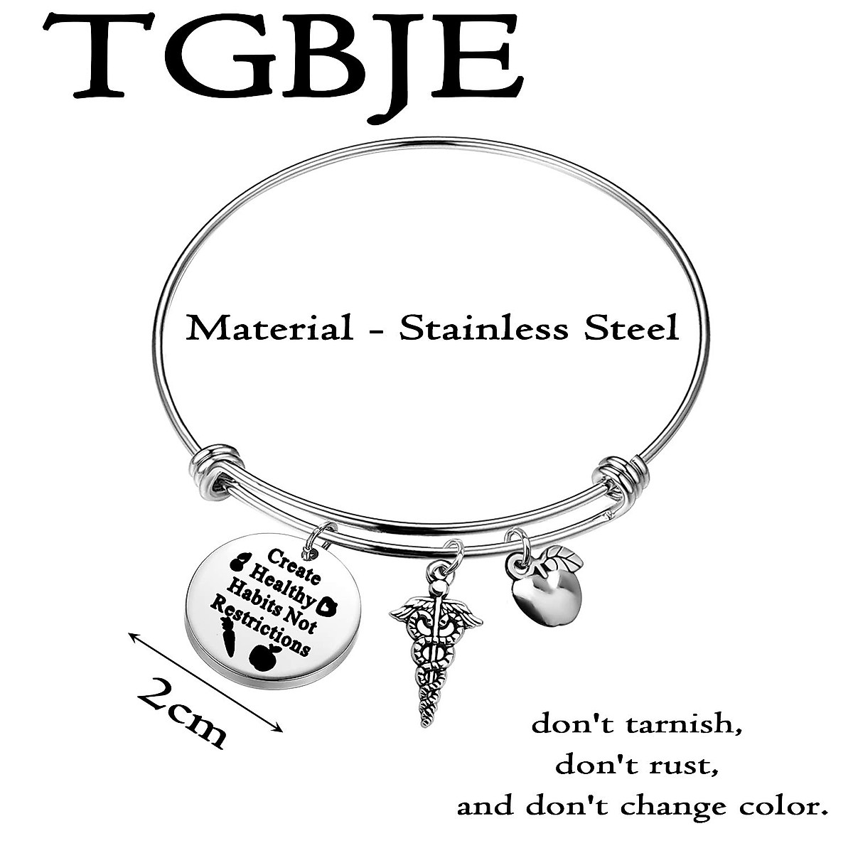 TGBJE Nutritionist Bracelet - Stainless Steel Strand with Healthy Charm - Dietitian Gift for Graduation or Just Because