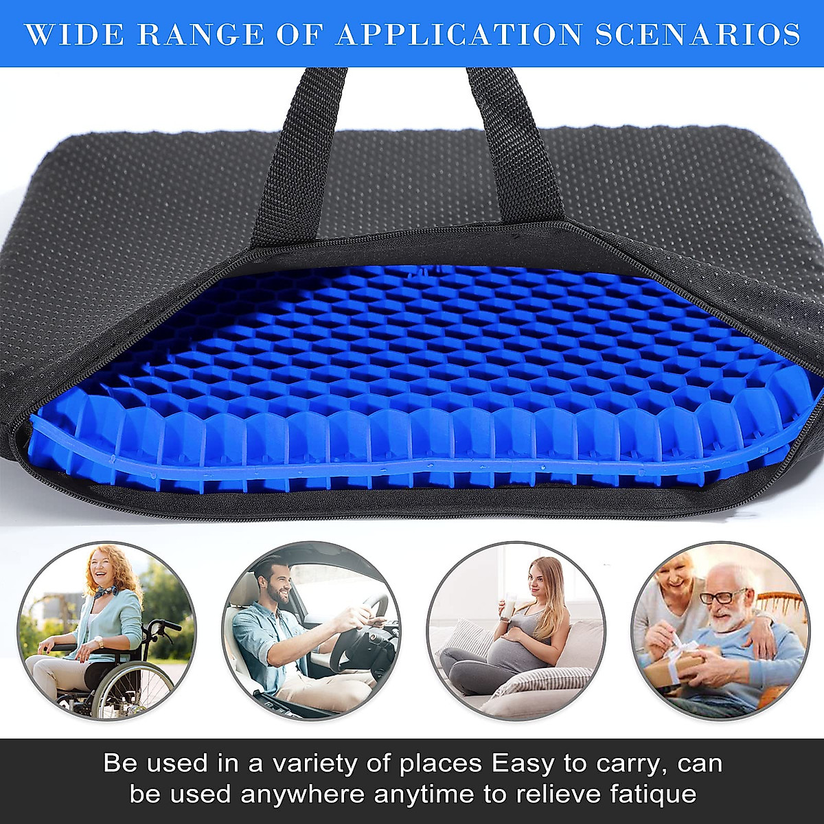 Gel Seat Cushion, Cooling seat Cushion Thick Big Breathable Honeycomb Design Absorbs Pressure Points Seat Cushion with Non-Slip Cover Gel Cushion for Office Chair Home Car seat Cushion for Wheelchair