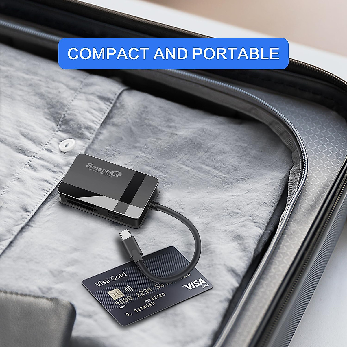 SmartQ SD Card Reader, 4-in-1 USB C 3.0 SD/Micro SD/MS/CF Memory Card Reader, Adapter for camera, Compatible with MacBook Pro, MacBook Air/iPad Pro, Samsung Galaxy S10/S9/S8, Surface Book 2