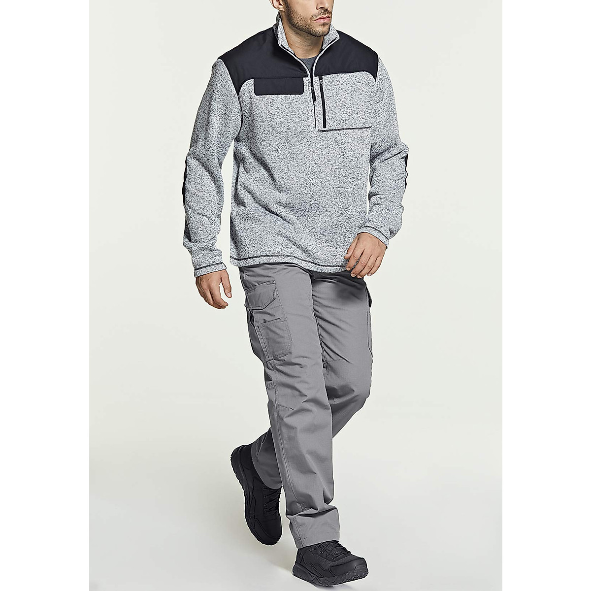 CQR Men's Thermal Fleece Half Zip Pullover, Winter Outdoor Warm Sweater, Lightweight Long Sleeve Sweatshirt, Half Zip Sweater Fleece Heather Grey, Large