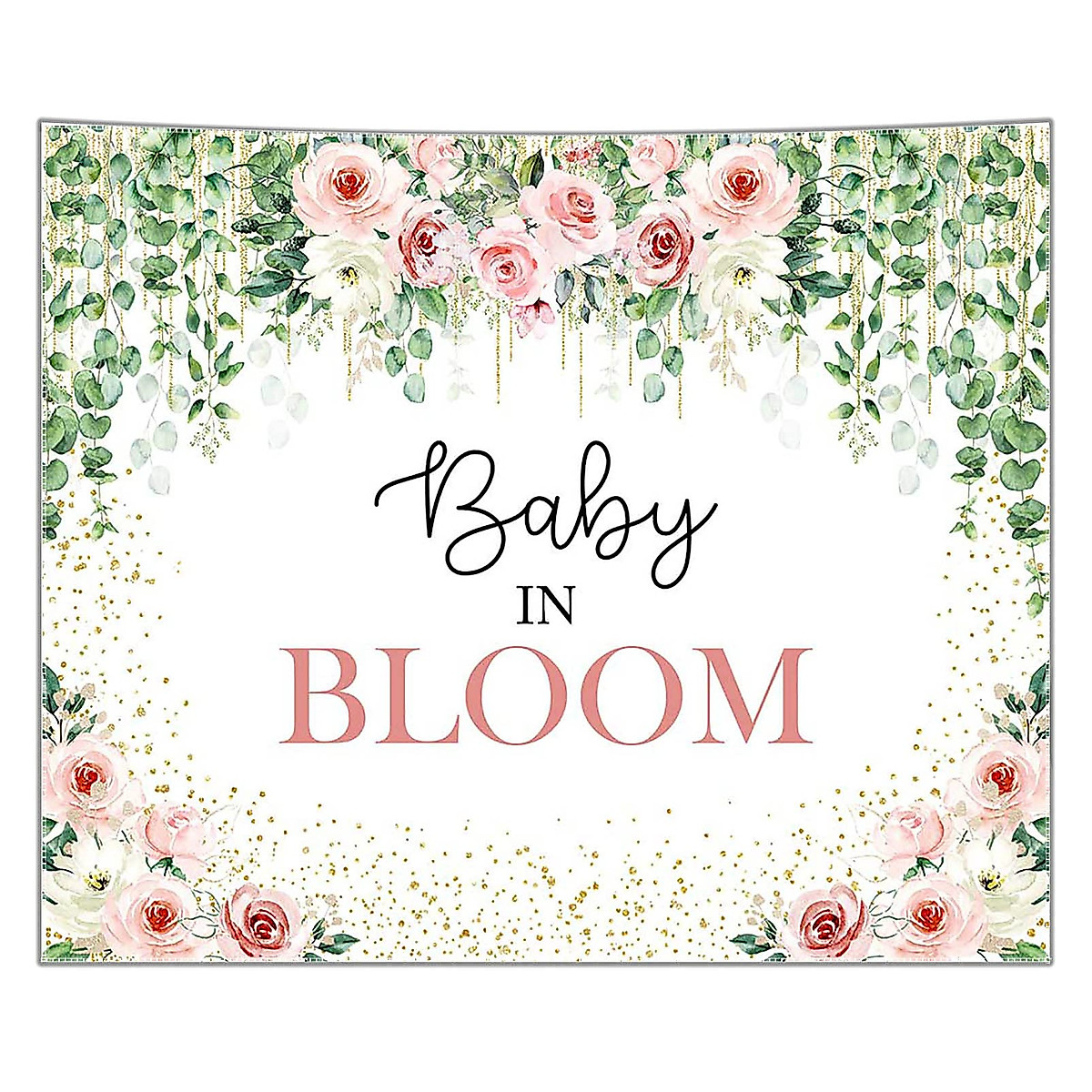 Avezano Baby in Bloom Backdrop Sage Green Leaves with Pink Flowers Baby Shower Party Decorations Baby Girl's Greenery Floral Nature Theme Photography Background Cake Table Banner (6x5ft(72x60in))