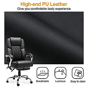 HOMREST Executive Office Chair, Ergonomic Office Chair with Adjustable Lumbar Back Support,Big and Tall Office Chair with Massage and Heat,Home Office Desk Chair,Black
