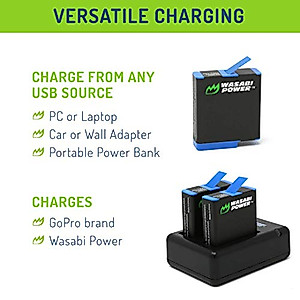 Wasabi Power HERO8 Battery (2-Pack) and Dual Charger for GoPro Hero 8 Black (All Features Available), Hero 7 Black, Hero 6 Black, Hero 5 Black, Hero 2018, Fully Compatible with Original