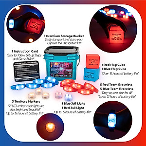 GETMOVIN SPORTS Capture The Flag Ignited Kit with Glow-in-The-Dark LED Game Pieces and Storage Bucket Outdoor Yard Game Fun!