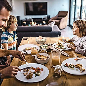 Pokini White Dinnerware Sets, 12-Piece Threaded Relief Kitchen Dinner Set, Plates, Bowls, Service for 4, Porcelain Round Embossed Dish Set with Cafe Stripe