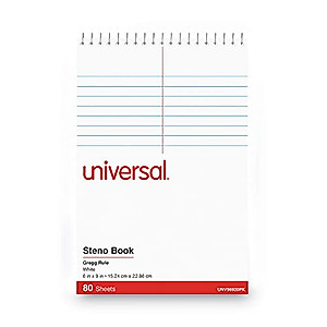 Universal 96920Pk Steno Books, Gregg Rule, 6 X 9, White Sheets, 80/Pad, Red Cover, 6 Pads/Pack