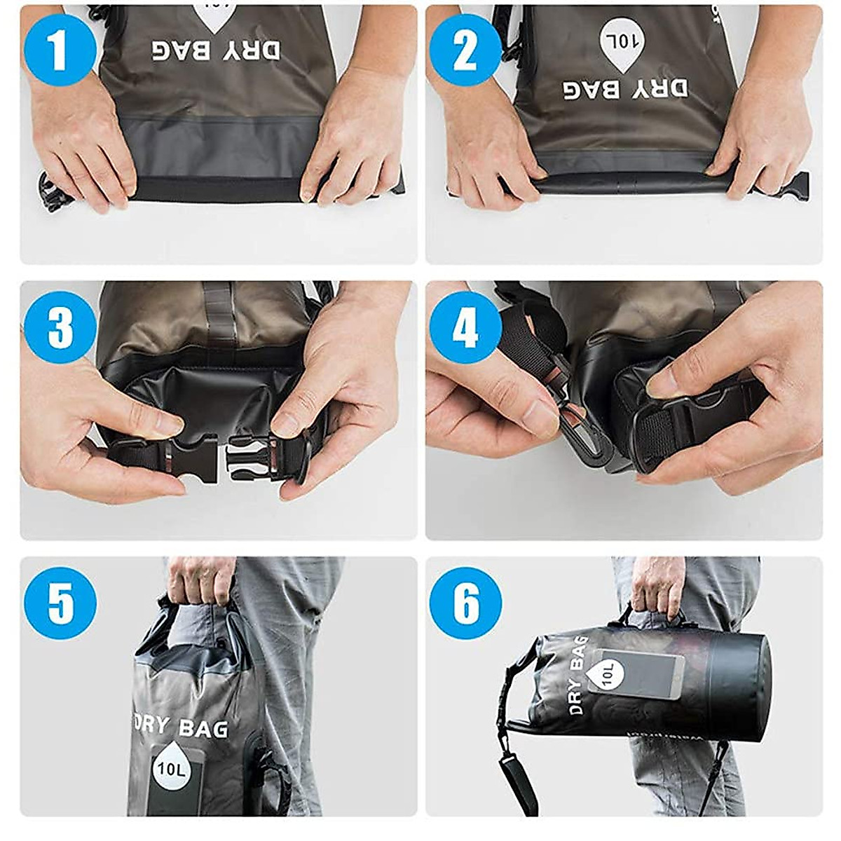 XJPB Waterproof Dry Bag,Waterproof Dry Bag Backpack,10L 20L,for Water Sports - Fishing, Boating, Kayaking, Surfing, Rafting Gifts,Blue,10L