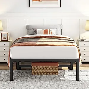 Yaheetech 13 Inch Twin Metal Platform Bed Frame Mattress Foundation with Ultra-Durable Steel Slat Support/Easy Assembly/No Box Spring Needed/Black