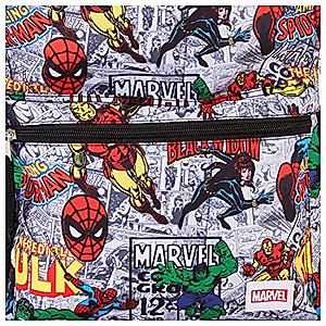 Marvel Comics Allover School Backpack - Avengers, Spiderman, Captain America, Iron Man Hulk - Officially Licenced Marvel Bookbag for Boys & Girls (White)