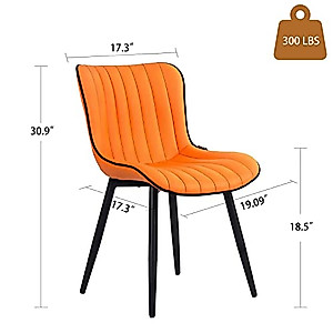 YOUNUOKE Dining Chairs Set of 2,Upholstered Mid Century Modern Chair Armless Faux Leather Accent Chairs with Backrest Metal Legs and Adjustable Feet for Kitchen Living Room Bedrooms,Orange