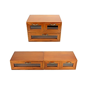 QWORK Wooden Box Organizer, Wood Desktop Storage Cabinet with 3 Drawers, Dark Brown