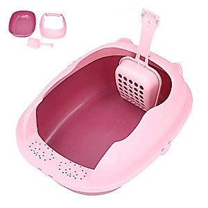 Open Top Cat Litter Box with Scoop,Kitty Litter Pan Prevent Sand Leakage,Waterproof Sifting Box for Small Cats,Durable Removable,for Cats Dogs Small Pets(Pink)