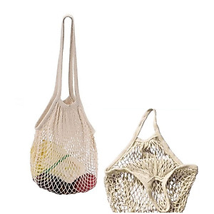 Cotton String Shopping Bags Reusable Washable Grocery Mesh Bags Organizer for Grocery Net Bags with Longhandle for Fruit Vegetable Storage, 6 Pack