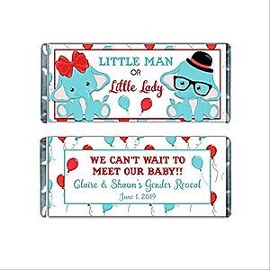 Personalized Elephant Candy Wrappers for Chocolate, Gender Reveal Party Favors, Pack of 20 Custom Hershey Bar Labels