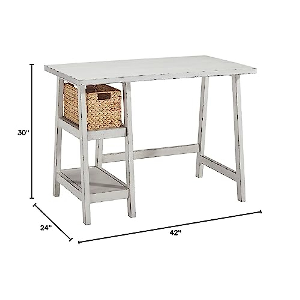 Signature Design by Ashley Mirimyn Farmhouse Home Office Small Desk with Basket, Antique White