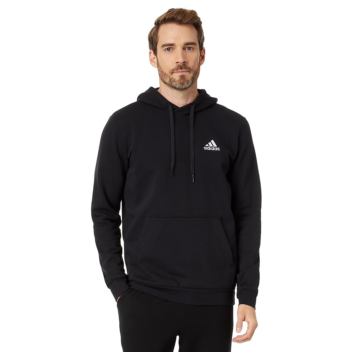 adidas Men's Essentials Fleece Hoodie, Black/White, Small