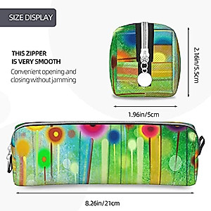 allgobee Pu Leather Pencil Bag Pen Case Watercolor-Floral-Spring-Flower Students Stationery Pouch Pencil Holder Desk Organizer