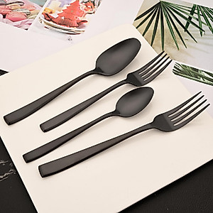 Snplowum 20-piece Black Cutlery Set, 18/10 Stianless Steel Silverware Heavy Duty Tableware Set Include Dinner Knife/Fork/Spoon, Service For 4, Matte Polish