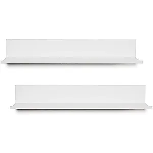 Hangman No-Stud Floating Shelves White Powder Coated Aluminum Wall Shelf Set Modern Home Décor No Drill Easy Install - 24 Inch