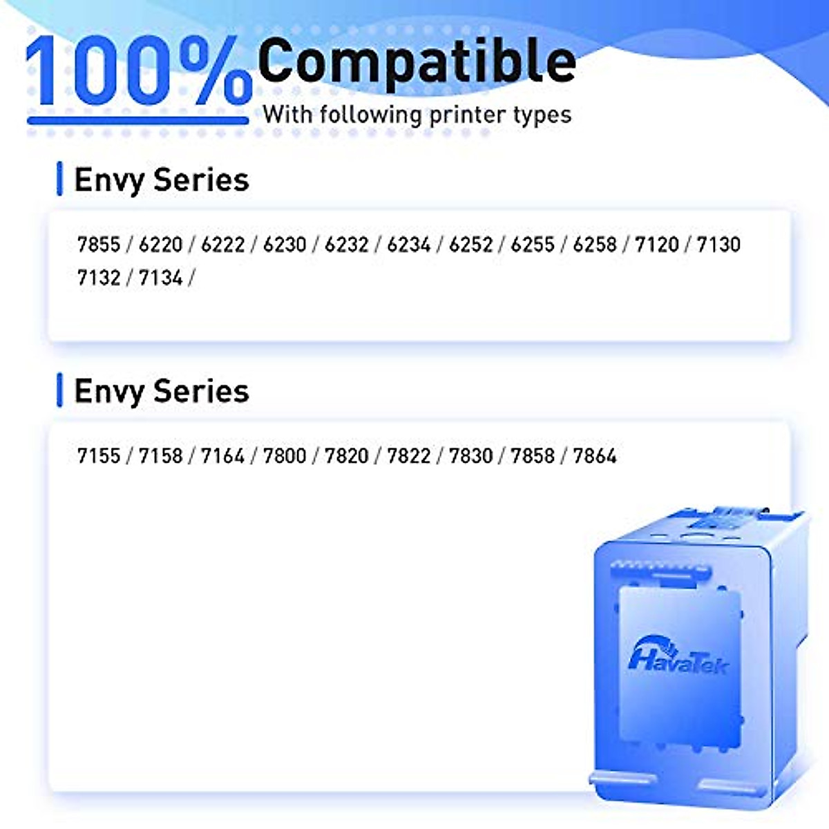 HavaTek Remanufactured 64XL Ink Cartridge Combo Pack Replacement for HP 64 Fit for Envy Photo 7855 7155 6255 7164 6222 6252 7134 7830 7864 7800 6230 6220 6234 7120 7858 Tango Smart Printer (2 Pack)
