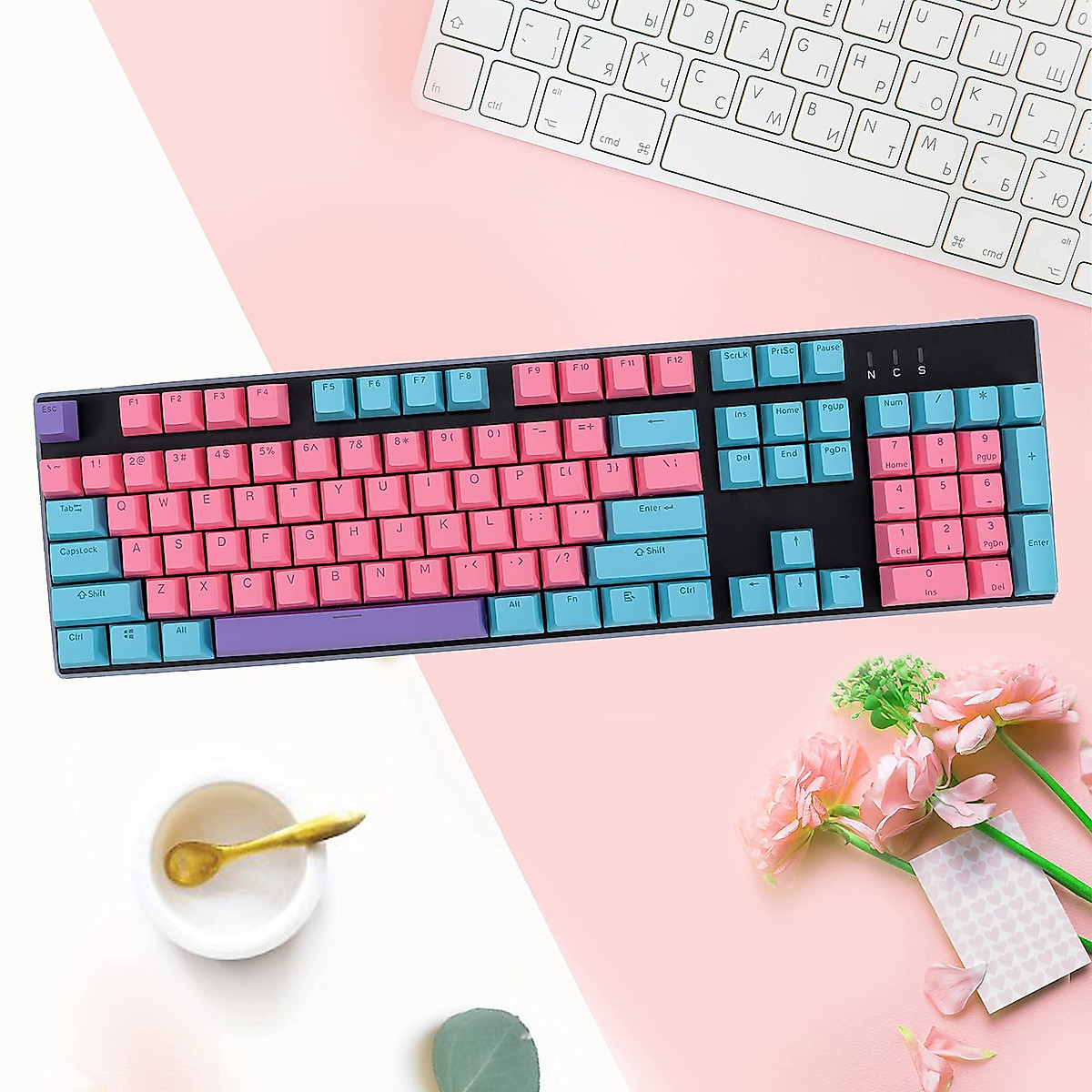 Ussixchare Keycaps 60 Percent 104 Backlit PBT Key Cap Set for 60% Gaming Keyboard Gateron Kailh MX Switches(Ahri)