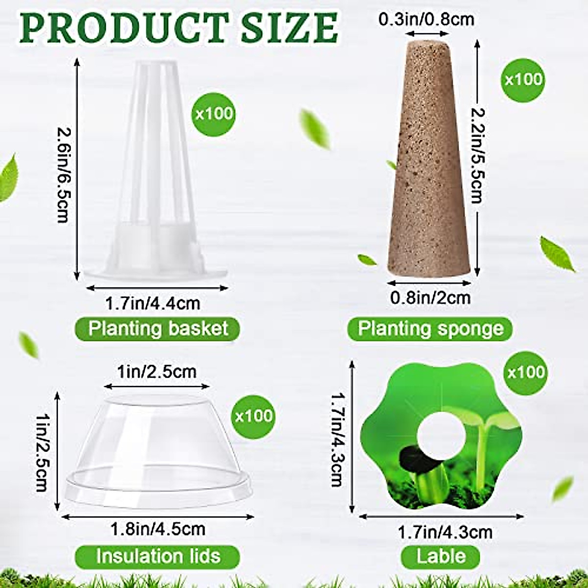 Potchen 400 Pcs Hydroponic Growing Kit Include Replacement Grow Baskets Plant Sponges Labels Stickers Clear Lids, Germination Compatible with System (Flower Style)