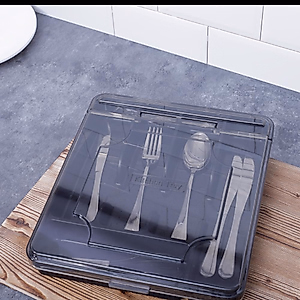 maulehua Silverware Organizer With Lid, Utensil Drawer Organizer. Removable Lid, 5 Slots Total Caddy for Flatware Cutlery Knives, Forks, Spoons.Black.