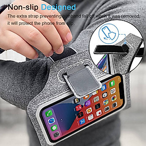 JEMACHE Running Armband for iPhone 15 14 13 12 11 Pro, Samsung Galaxy S24 S23 S22 S21, Gym Workouts Arm Band with Airpods Holder (Grey)