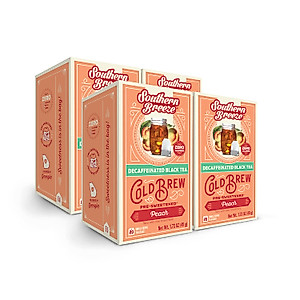 Southern Breeze Decaf Cold Brew Sweet Tea Peach Iced Tea with Black Tea and Zero Carbs Zero Sugar, 20 Individually Wrapped Tea Bags, Pack of 4