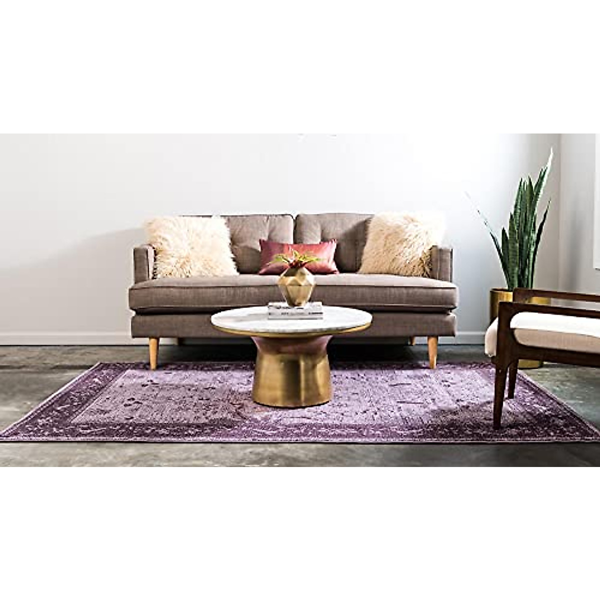 Unique Loom La Jolla Collection Farmhouse, Contemporary, Botanical, Traditional, Vintage Area Rug, 10 x 13 ft, Violet/Dark Purple