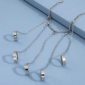 DouuYuhet Chain Finger Rings Bracelet for Women Men Adjustable Stainless Steel Gold Silver Gothic Punk Cool Statement Stackable Rings (Silver)