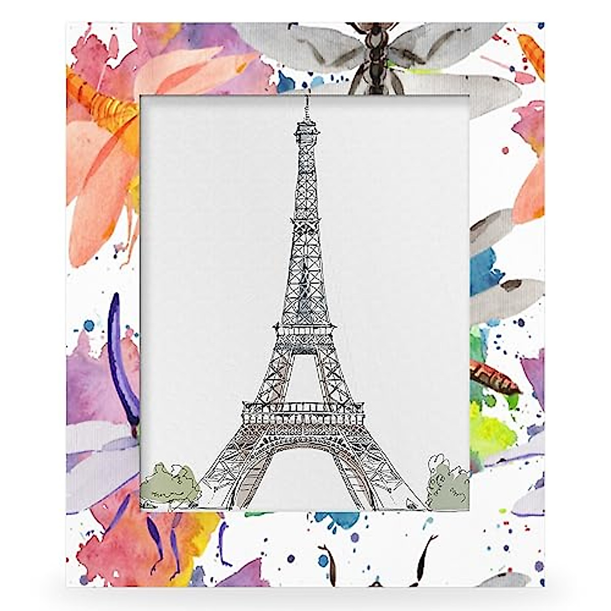 Dragonfly Colorful 4x6 Picture Frame Picture Frame for Wall and Tabletop Display, Horizontal and Vertical for Wall Mounting Dragonfly Wooden Photo Frame