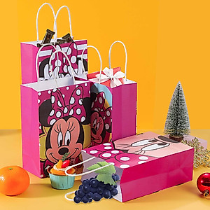 24Pcs Minnie Party Gift Tote Bag Party Favor for Kids Birthday - 12 Different Patterns Candy Bags Treat Bags For Birthday Party Supplies Favors Decoration