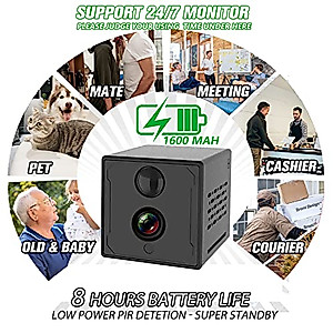 Spy Camera Hidden WiFi Mini 4K Wireless Indoor IP Cam Secret Nanny Security Surveillance for Baby Pet with Phone App AI Human Detection Alarm Push Cloud/64GB Night Vision 100 Day Standby Battery Life