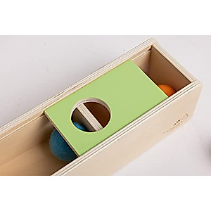 Leticia's Corner Montessori-Inspired Wooden Object Permanence Box, Sliding Top Box with Felt, Wooden and Knitted Balls, Imbucare Box, Ball Drop, Montessori Toy for Babies 6 Months and Older