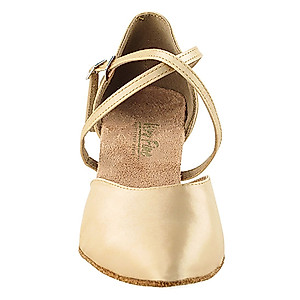 Very Fine Dance Shoes - Ladies Latin, Rhythm, Salsa, Waltz, Wedding Dance Shoes - 9691-2.5-inch Heel and Foldable Brush Bundle - Light Brown Satin - 8.5