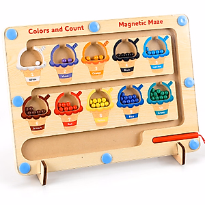 TOGORE Magnetic Color and Number Maze,Montessori Fine Motor Toys for Boys Girls 3 4 5 Years Old,Wooden Counting Matching Magnet Puzzles Board Games for Toddler