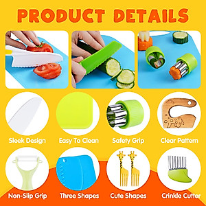 Kids Safe Knife Set for Toddlers Real Cooking - Toddler Knives Sets Kitchen Tools with Gloves Cutting Board Fruit Vegetable Crinkle Cutters