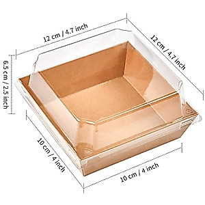 Kucoele 50 Pack Paper Charcuterie Boxes with Clear Lids, 4 Inches Brown Cookie Boxes Dessert Boxes Disposable To Go Food Containers for Sandwich, Cake Slice, Cupcake, Chocolate Covered Strawberry