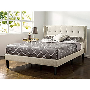 Zinus Athena Upholstered Button Tufted Wingback Platform Bed / Mattress Foundation / Easy Assembly / Strong Wood Slat Support, Queen