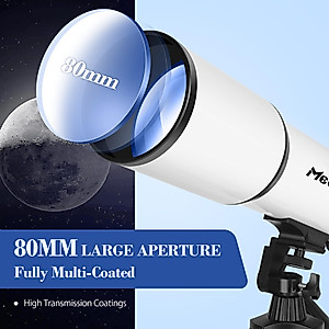 MEEZAA Telescope for Adults Astronomy, 80mm Aperture 600mm Refractor Telescope for Kids & Beginners, Fully Multi-Coated Optics High Transmission Telescopes with Tripod & Phone Adapter & Carrying Bag