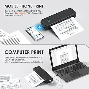 Bisofice A4 Portable Thermal Printer Wireless&USB 2"/3"/4"/8"/8.5" US Letter for Office School, with a Roll Paper Compatible with Win/Mac System Inkless Printing PDF File Webpage Documents (Black)