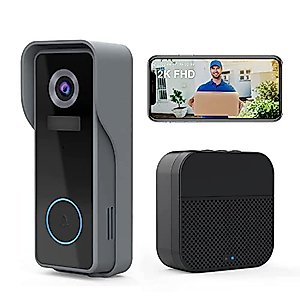 ZUMIMALL 2K FHD Doorbell Camera Wireless, WiFi Video Doorbell Camera with Chime, IP66 Waterproof, Motion Detection, Night Vision, 2-Way Audio, Local & Cloud Storage, 2.4G WiFi, 30s Voice Message