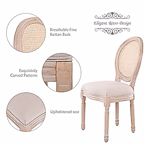 Henf French Country Dining Chairs Set of 2,Vintage Dining Chairs with Solid Wood Frame,Side Chairs Farmhouse Dining Chairs for Kitchen,Restaurant,Upholstered Dining Room Chair (Beige, Round Back)