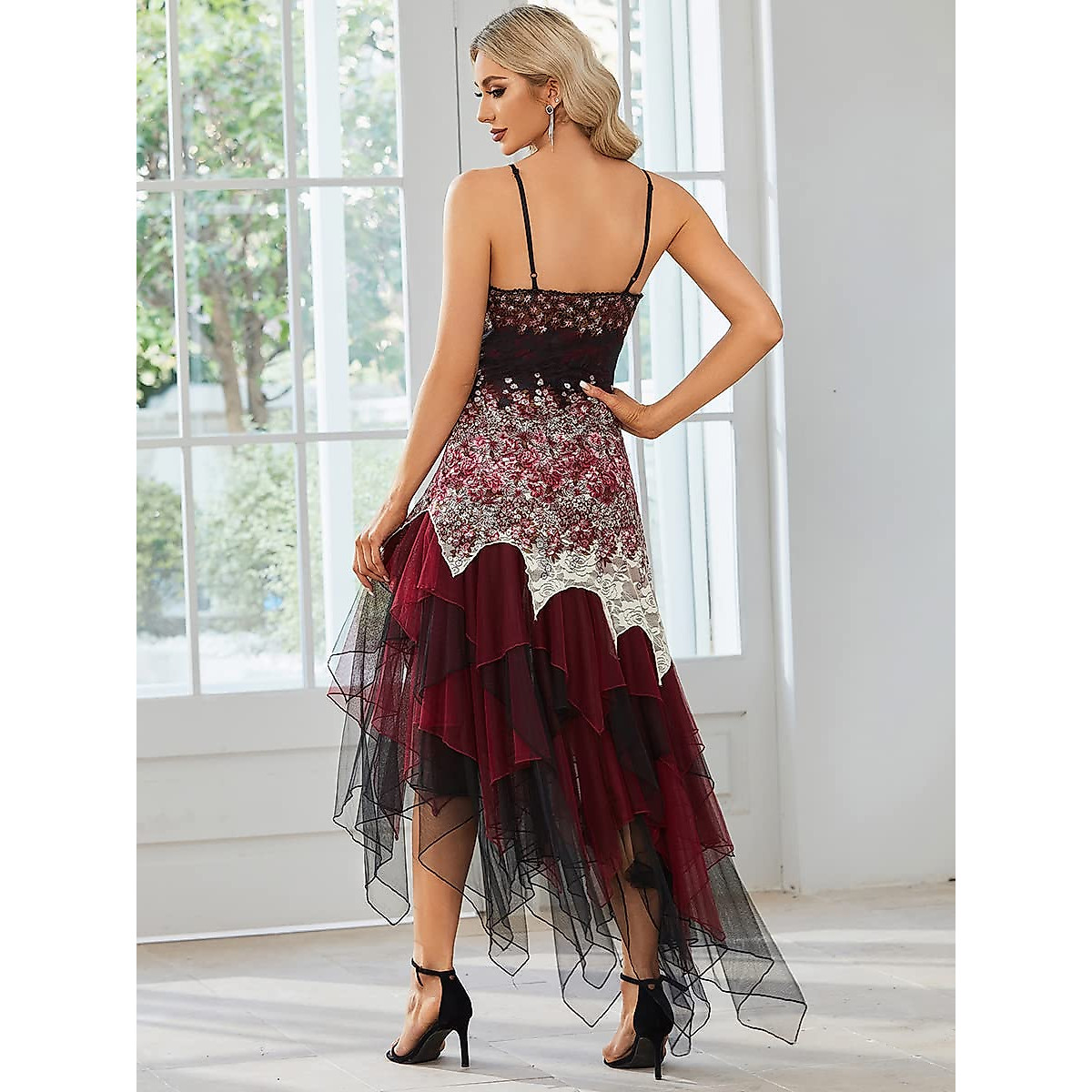 Ever-Pretty Women's Sleeveless Tea Length A-line Dress Chiffon Cocktail Dress Burgundy US00