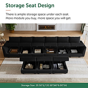 HONBAY Modular Sectional Sofa Set Oversized U Shaped Couch with Storage Ottoman Convertible Sleeper Sectional Sofa Velvet Modular Couch with Wide Chaise, Black