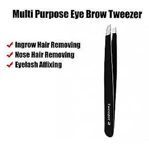 RUBEXX Precision Eyebrow Tweezers for Women Men Professional Stainless Steel Slant Tip Tweezers for Plucking Chin Facial Ingrown Hair Removal Anti Slip