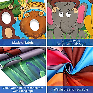 Jungle Safari Wild One Animals Birthday Party Decoration, Large Fabric Jungle Animals Backdrop Photo Door Banner, Funny Jungle Animals Face in Hole Game for Jungle Wild One Birthday Party Supplies