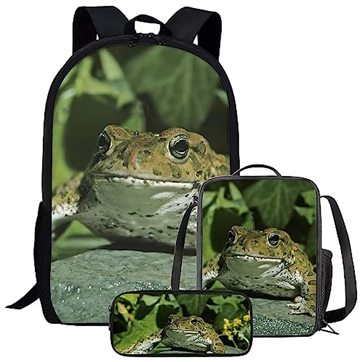 Parprinty Girls Boys School Backpack with Lunch Box Pencil Case Comfy Padded Lightweight Toad Backpack Set Kids Cute Bookbag Insulated Lunch Bag Student Large Capacity Daypack 17 Inch