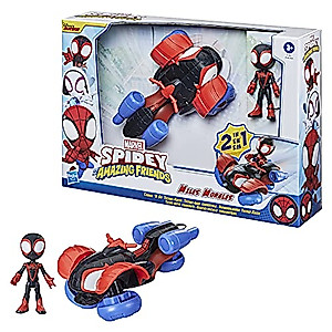 Spidey and His Amazing Friends Marvel Spidey and His Amazing Friends Change 'N Go Techno-Racer Vehicle and Miles Morales: Spider-Man 4-inch Action Figure,for Kids Ages 3 and Up,Black